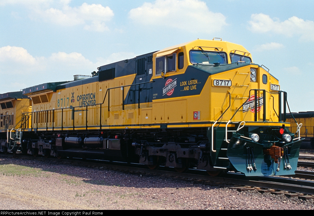 C&NW 8717, GE C44-9W, one of only two Dash-9s with the Operation Lifesaver paint scheme at ...